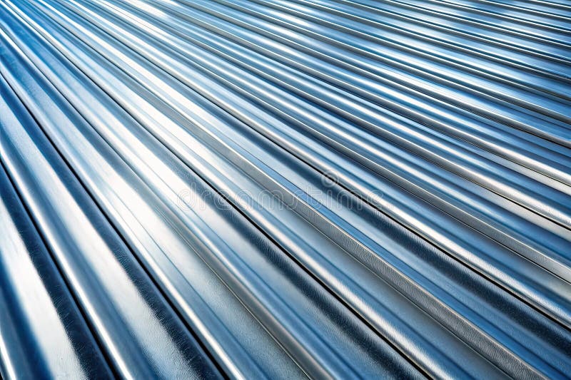 Closeup View of Modern Galvanized Corrugated Steel Roofing a Reflective ...