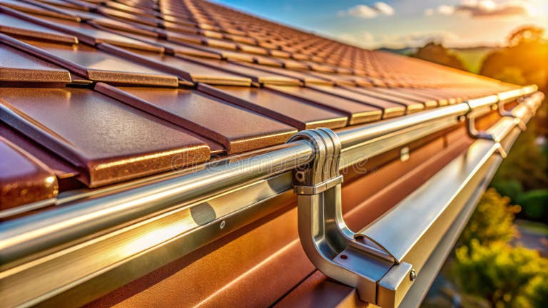 Closeup View of a Modern Gutter System Durable Metal Construction and ...