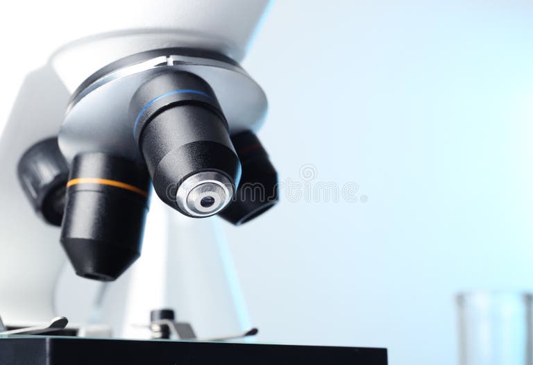 Closeup View of Modern Microscope with Different Lenses. Chemical ...