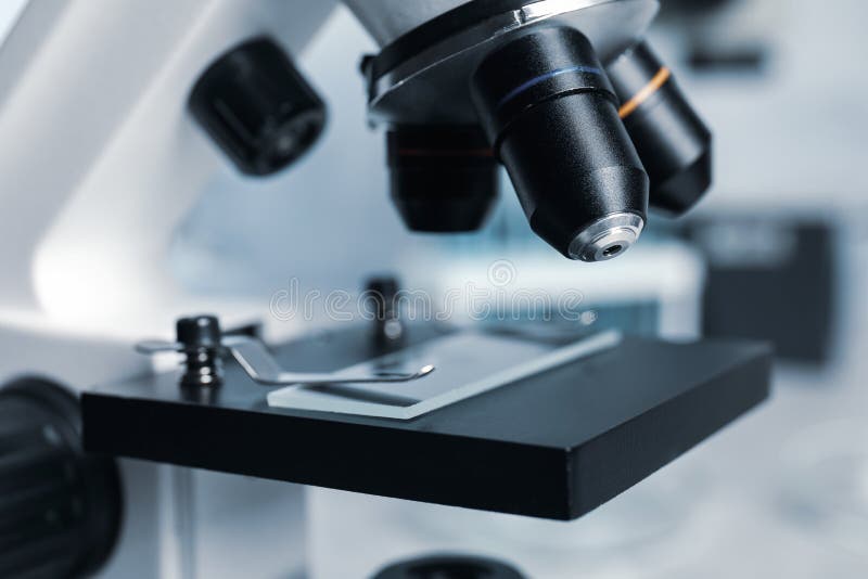 Closeup View of Modern Microscope in Laboratory Stock Image - Image of ...