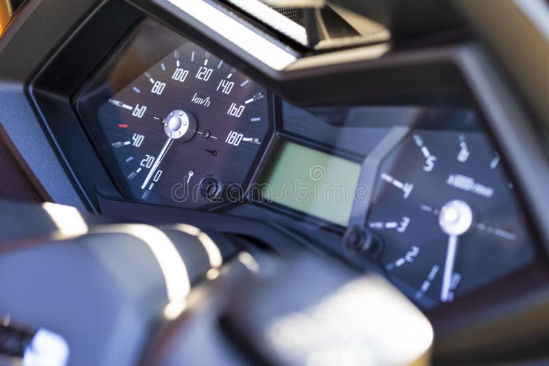 Closeup View of Modern Motorcycle Dashboard Panel with Two Gauges Stock ...