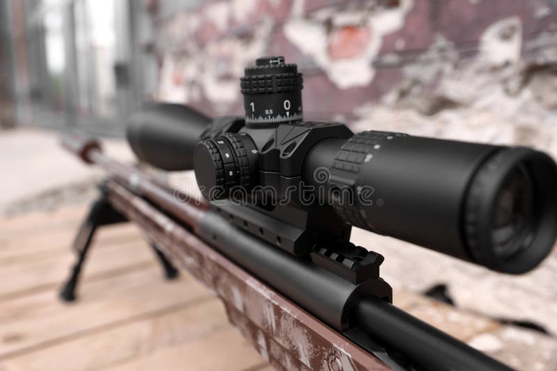 Closeup View of Modern Powerful Sniper Rifle with Telescopic Sight ...