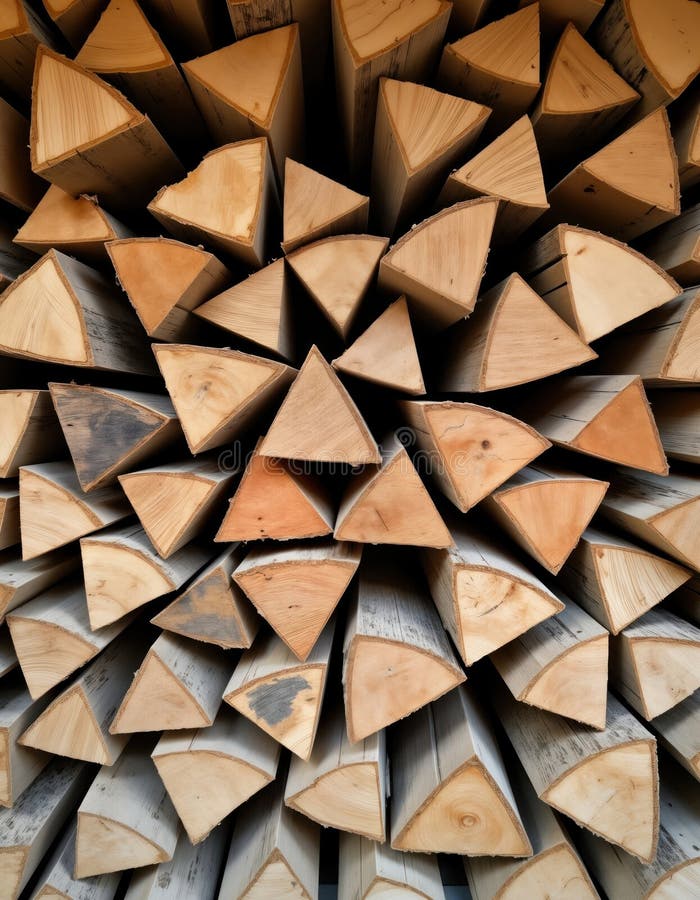 Closeup View of Neatly Stacked Firewood. Chopped Logs Form Triangular ...