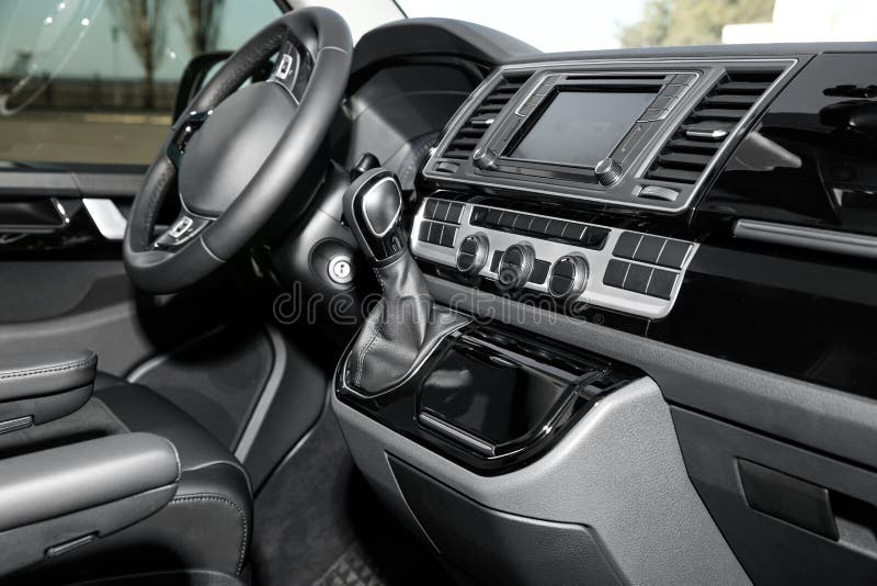 Closeup View of New Modern Car Inside Stock Image - Image of computer ...