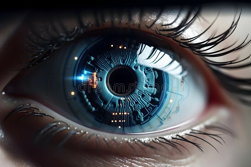 Closeup View of Normal Human Eye with Cybernetic Pupil. Neural Network ...