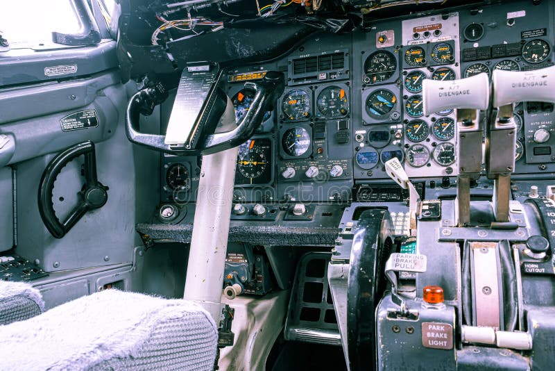 Old Aircraft Cockpit with Yoke and Knobs. Stock Photo - Image of ...