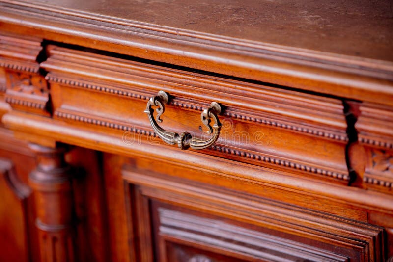 Closeup View at Old Handle of Cabinet Stock Image - Image of wood ...