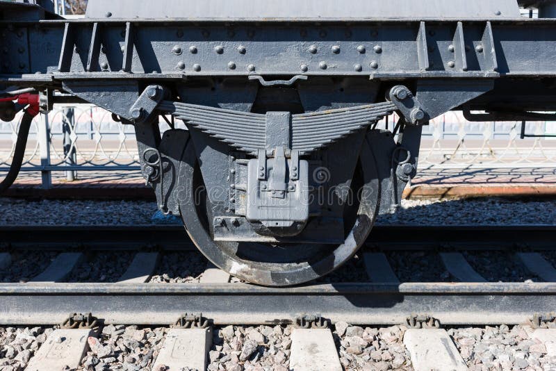 Closeup View of an Old Railway Car Wheels, Leaf Springs, Journal Stock ...