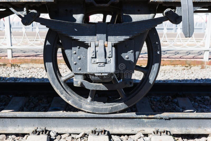 Closeup View of an Old Railway Car Wheels, Leaf Springs, Journal Stock ...
