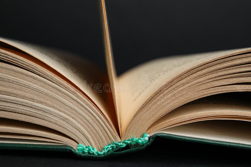 Closeup View Of Open Book On Black Stock Image - Image of history ...
