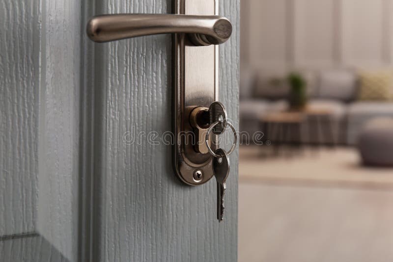 Closeup View of Open Door with Key in Room Stock Photo - Image of ...
