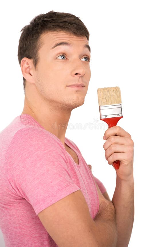 Closeup View of Painter Holding Paintbrush. Stock Photo - Image of hard ...