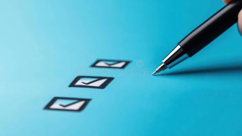 Closeup View of a Pen Marking Filled Checkboxes on a Document ...