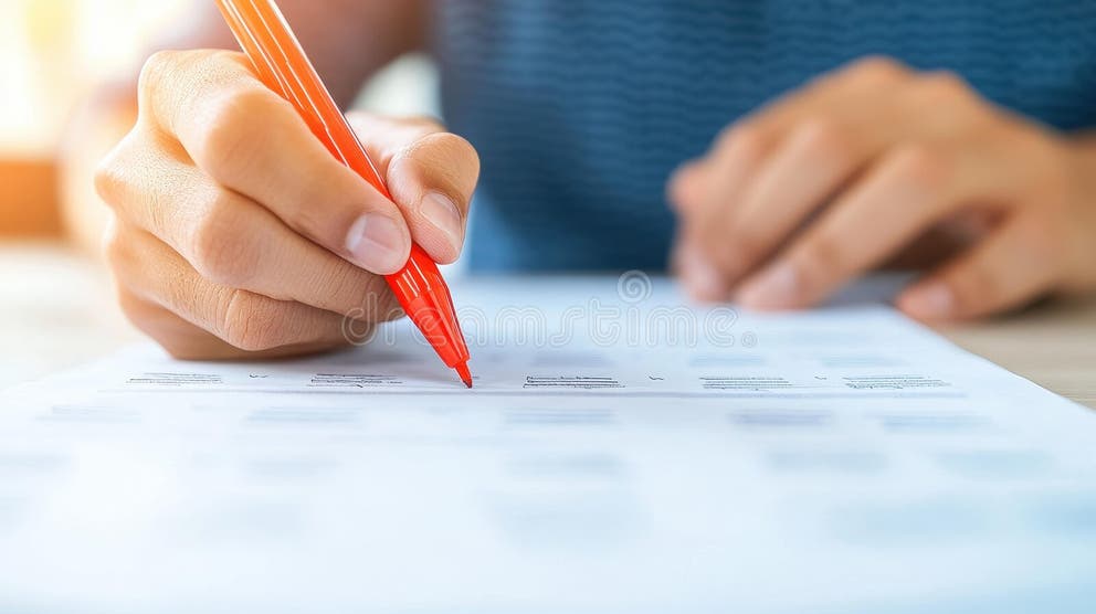 A Closeup View of a Person Using a Red Marker To Correct Errors on a ...