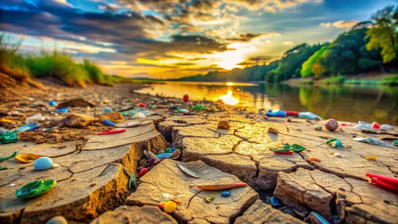 Closeup View of a Polluted Dried Riverbed a Macro Photography Study of ...