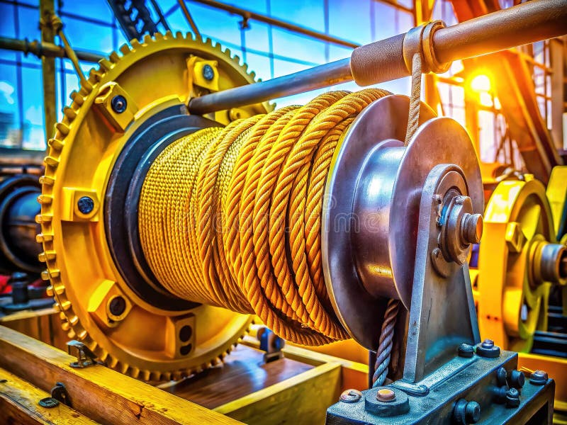 CloseUp View of a Powerful Industrial Winch Mechanism Robust Steel ...