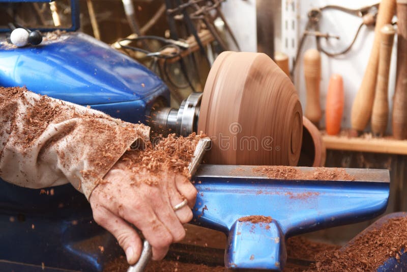 Closeup View of the Process of Making a Wooden Bowl on a Woodturning ...