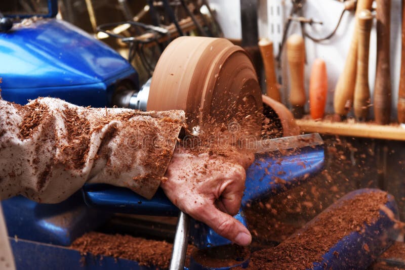 Closeup View of the Process of Making a Wooden Bowl on a Woodturning ...