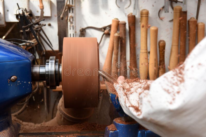 Closeup View of the Process of Making a Wooden Bowl on a Woodturning ...
