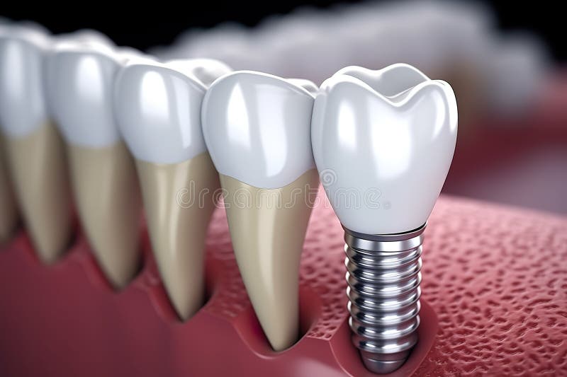 Closeup View of Prosthetic Dental Implant and Teeth. Generative AI ...
