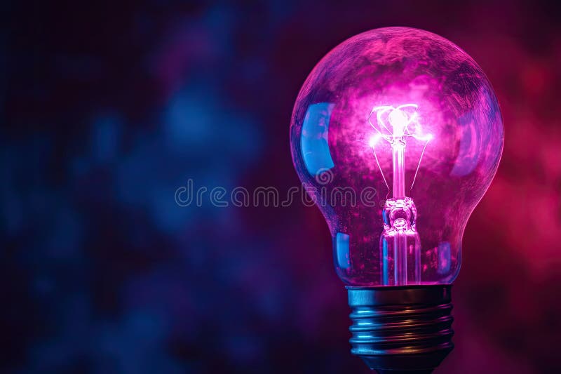 This is a Closeup View of a Purple Light Bulb Set Against a Dark ...