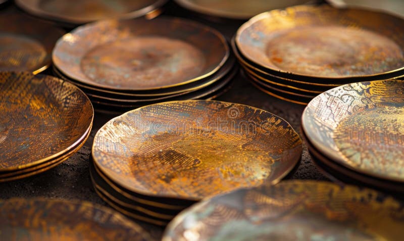 Closeup View of Rusted Brass Plates Stock Image - Image of cooking ...