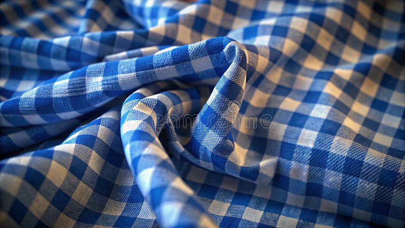 A CloseUp View of Rustic Blue Gingham Fabric Capturing the Texture and Charm of a Traditional ...