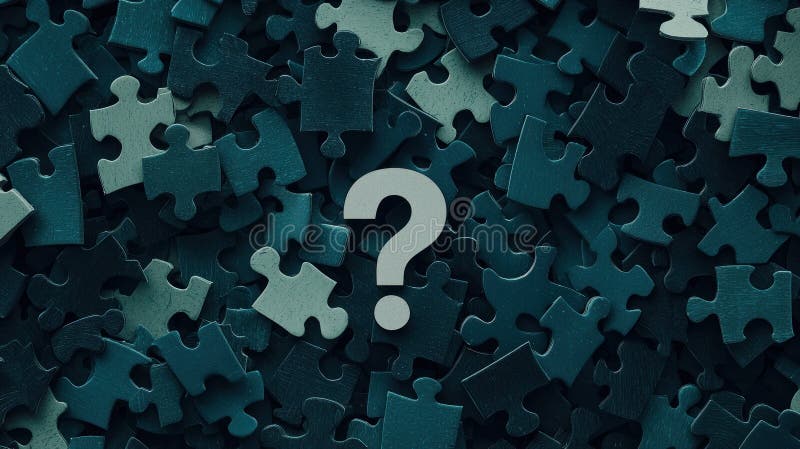 A Closeup View of Scattered Puzzle Pieces with a Question Mark ...