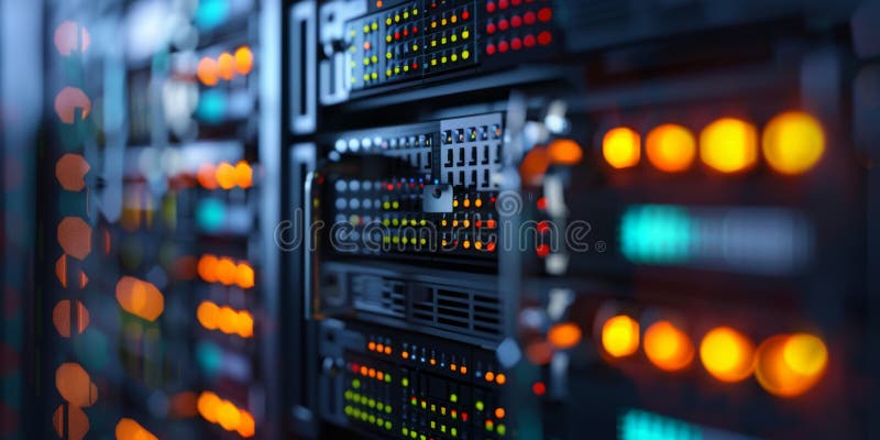 This is a Closeup View of a Server Rack, Featuring Illuminated LED ...