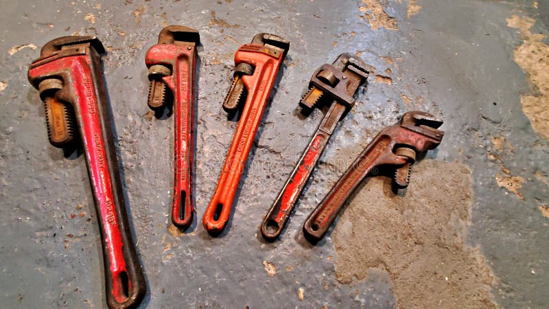 A Set of Different Size of Pipe Wrench Stock Image - Image of tool ...