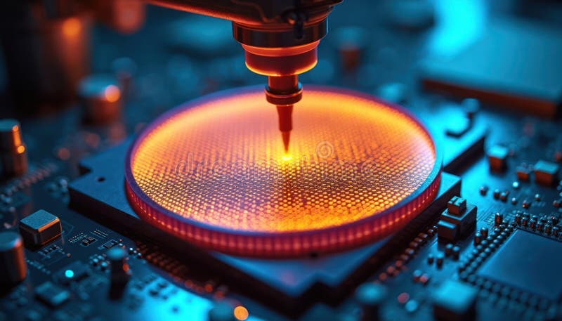 Closeup View of Silicon Wafer on Tech Fabrication Line. Intricate ...