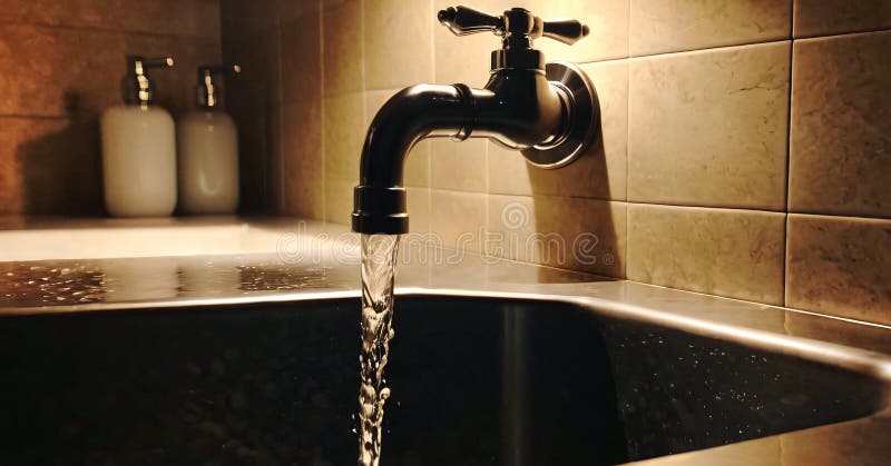 A Closeup View of a Sink with Water Running from the Faucet Stock ...