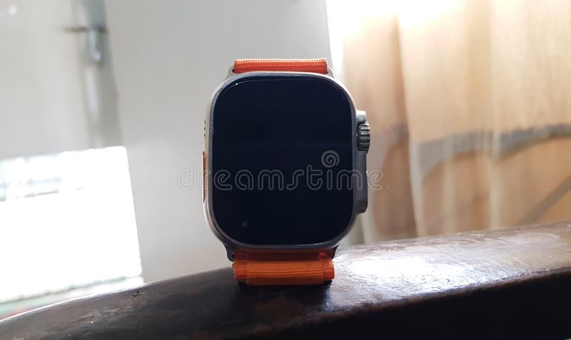 Closeup View of a Smart Watch with Orange Strap Stock Photo - Image of ...