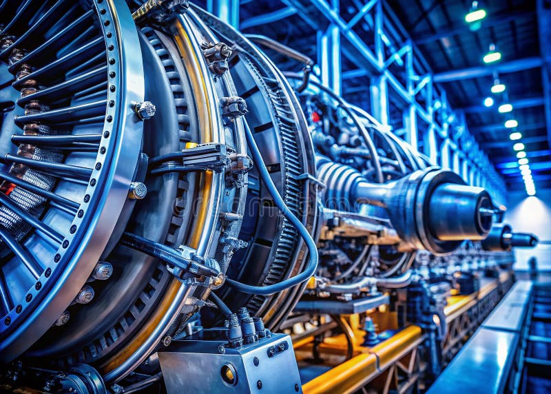 Closeup View of a Sophisticated Aircraft Engine Assembly Line in a ...