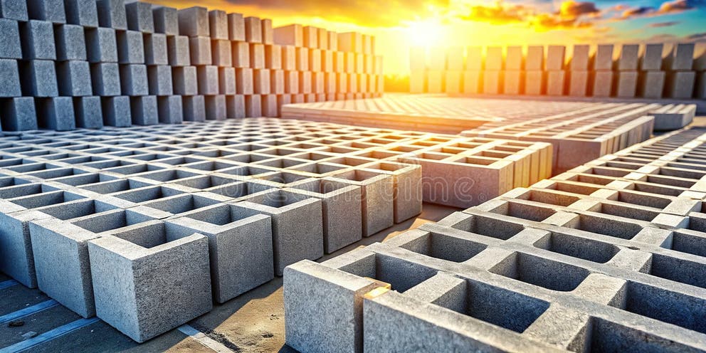 Closeup View of Stacked Gray Concrete Cinder Blocks and Bricks at a ...