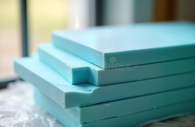 Closeup View of Stacked Light Blue Polystyrene Insulation Boards ...