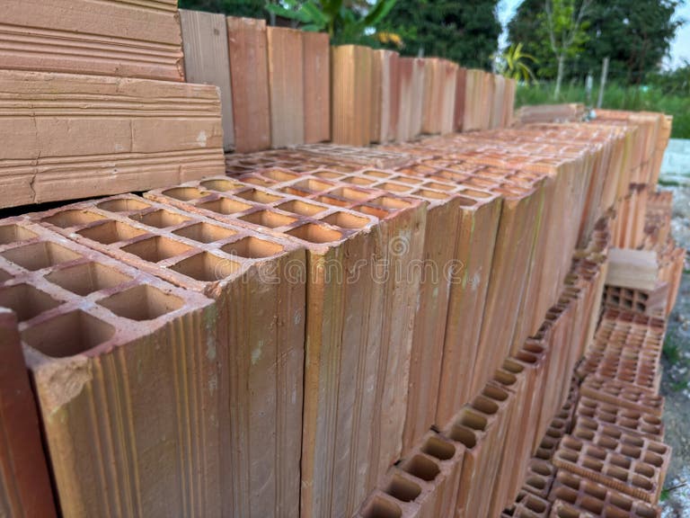 Closeup View of Stacked Terracotta Bricks with Detailed Textures Tile ...