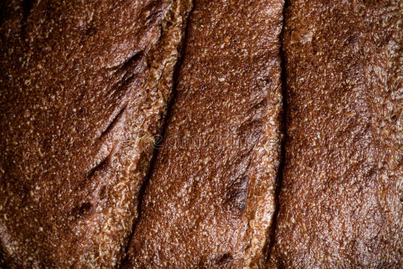 Closeup View on Texture of Crust of Fresh Rye Bread. Toned Stock Photo ...