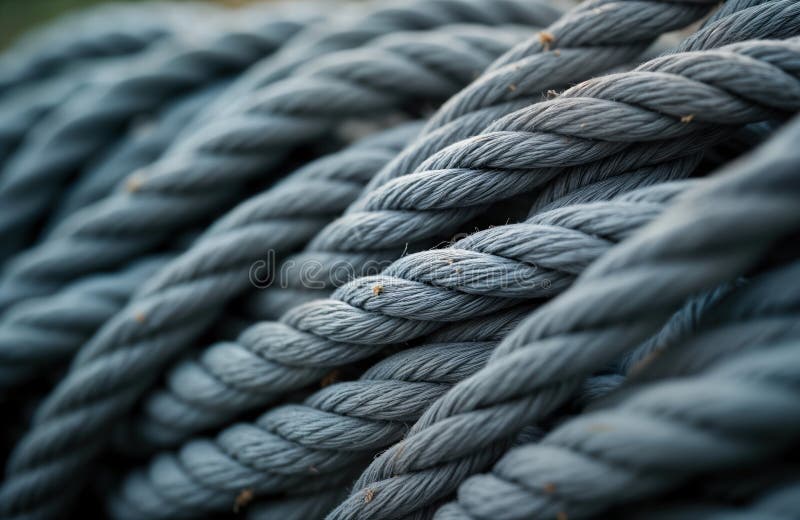 Closeup View of Thick Grey Ropes. Tightly Interwoven Strands Create ...