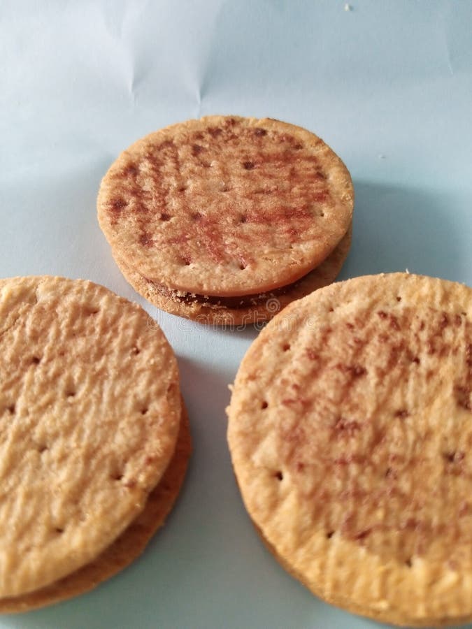 Closeup View of Three Biscuits Crackers Snack Delicious Stock Photo ...
