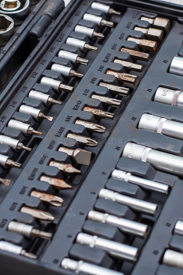 This is a Closeup View of a Toolbox Filled with Various Bits and Sockets Stock Photo - Image of ...