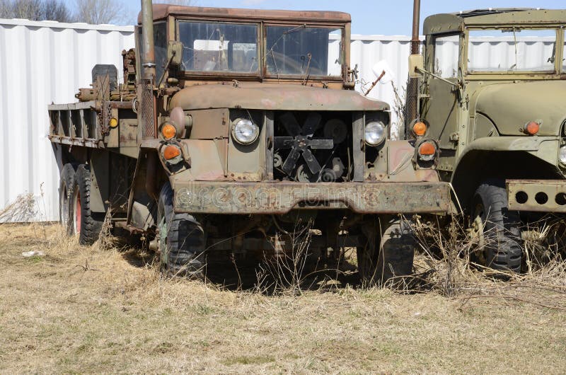 Closeup View of Two Old Army Vehicles Stock Image - Image of rustic ...