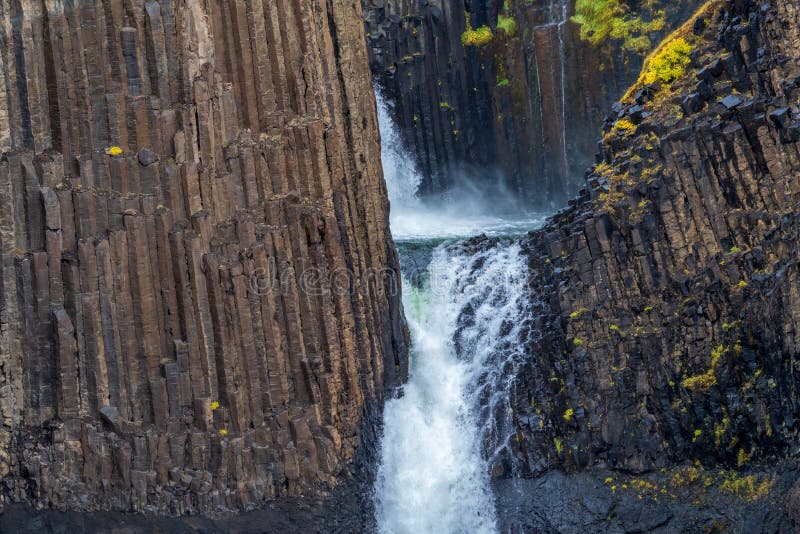 Closeup View of Waterfall and Basaltic Rocks Stock Image - Image of ...