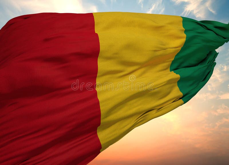 Closeup View of the Waving Flag of the Mali on a Background of Sunset ...