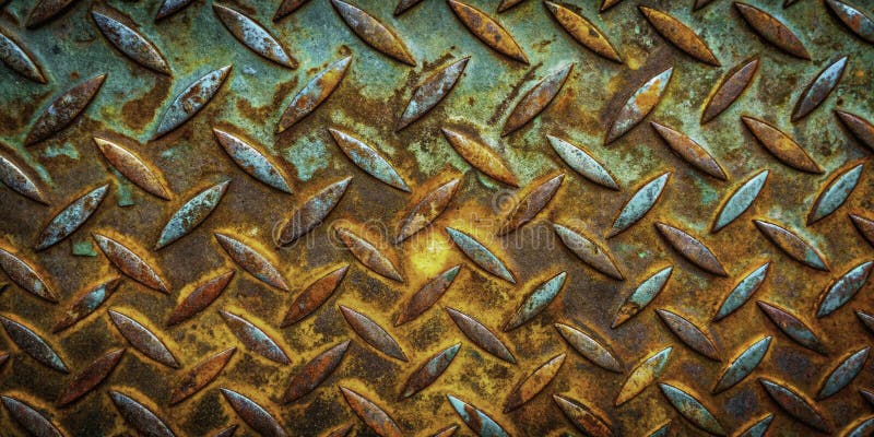 CloseUp View of Weathered Diamond Plate Metal Rustic Texture Rust and ...