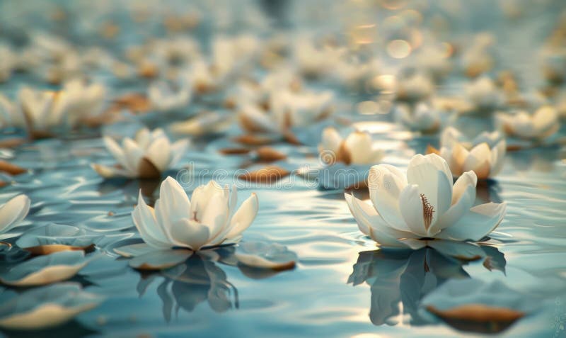 Closeup View of White Lotus on Water Surface Stock Image - Image of ...