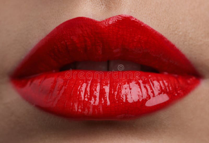 Closeup View of Woman with Beautiful Full Lips Stock Photo - Image of ...