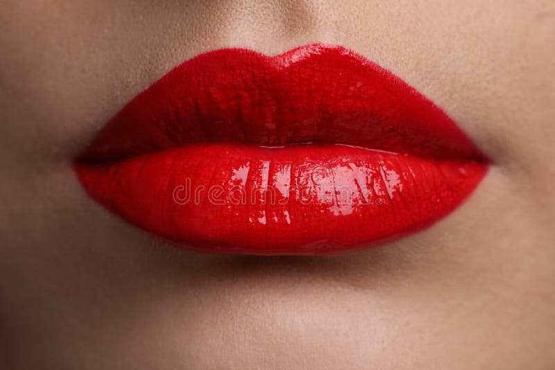 Closeup View of Woman with Beautiful Full Lips Stock Image - Image of ...
