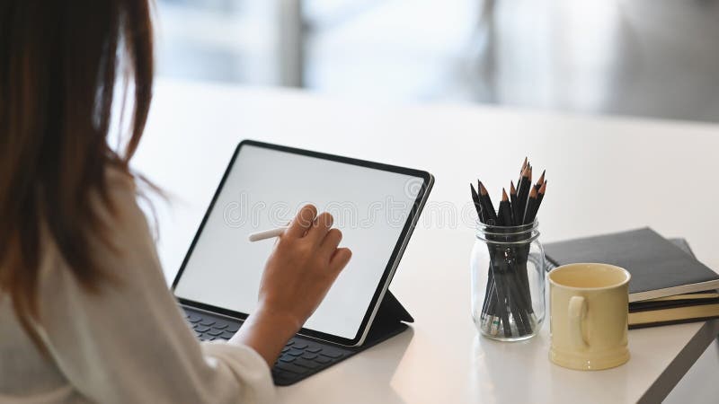 Closeup View of Young Businesswoman Working on His Plan Writing the ...