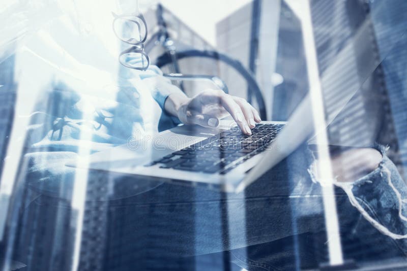 Closeup View of Young Girl Using Modern Laptop in Design Studio.Concept ...